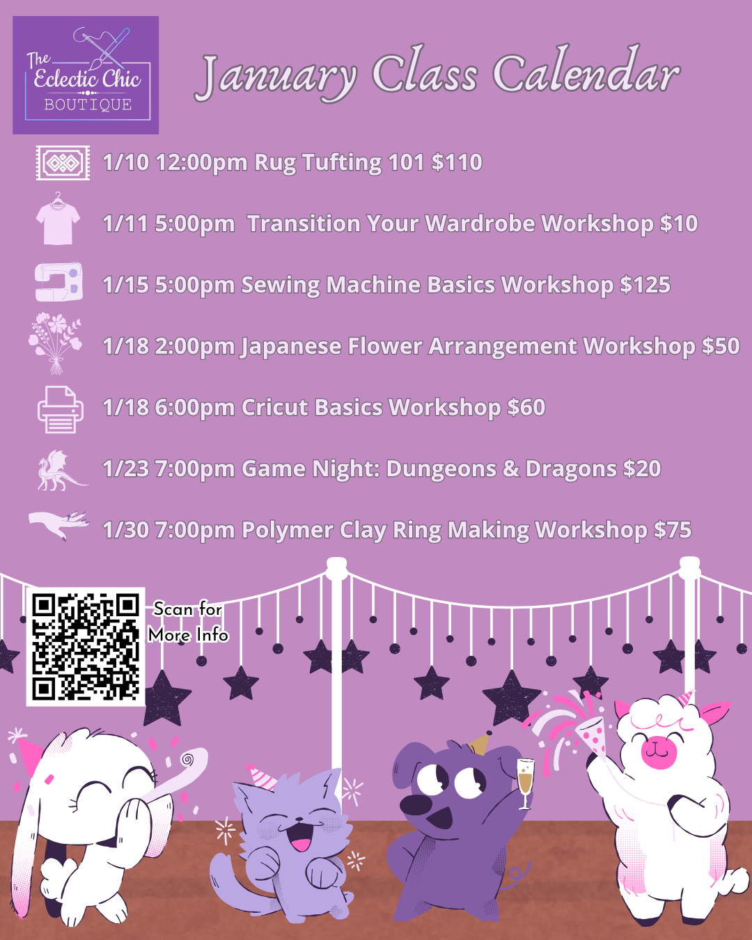 Our January 2026 Class and Events Calendar - The Eclectic Chic Boutique