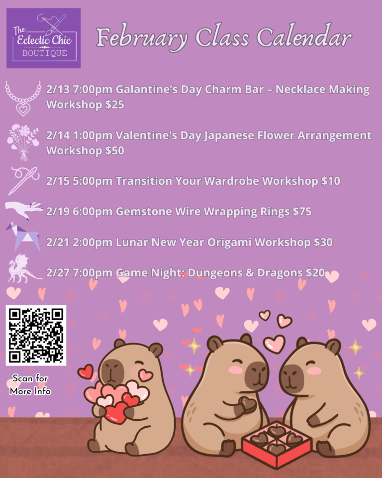 Our February 2026 Class and Events Calendar - The Eclectic Chic Boutique